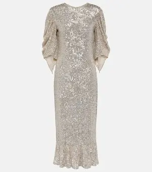 ROBERTA EINER Drama Sequined Midi Dress - Silver