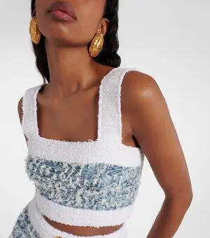 Balmain Tweed Denim Crop Top