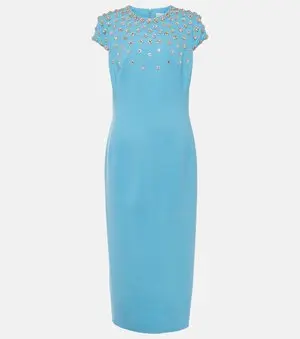 Oscar De La Renta Crystal-embellished Wool-blend Midi Dress - Blue
