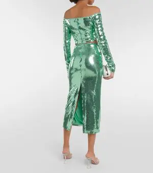 David Koma Sequined Off-shoulder Cropped Top