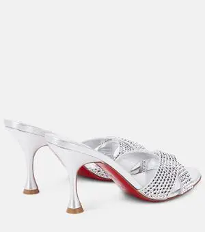 CHRISTIAN LOUBOUTIN Embellished Leather Mules - Silver
