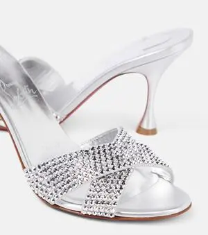 CHRISTIAN LOUBOUTIN Embellished Leather Mules - Silver