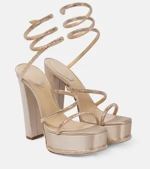 Rene Caovilla Embellished Satin Platform Sandals - Gold