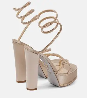 Rene Caovilla Embellished Satin Platform Sandals - Gold