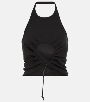 Alaïa Halter Neck Ruched Cotton Top - Black
