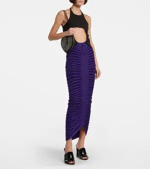 Alaïa Halter Neck Ruched Cotton Top - Black