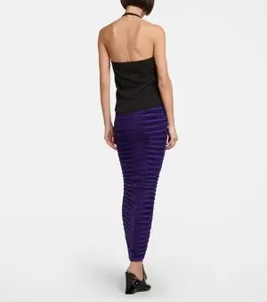 Alaïa Halter Neck Ruched Cotton Top - Black