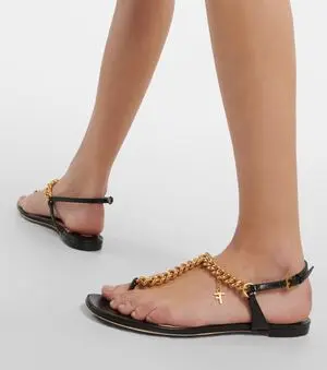 TOM FORD Zenith Embellished Leather Thong Sandals