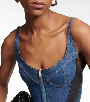 MUGLER Paneled Denim Bodysuit