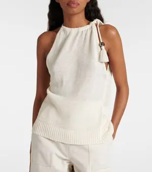 Max Mara Halterneck Linen Top And Hat Set
