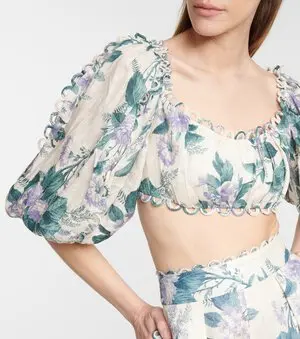 Zimmermann Cassia Floral Linen Crop Top