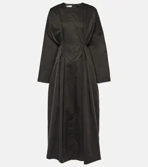 Co Gathered Cotton Midi Dress - Black