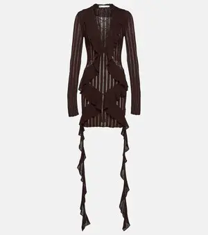 DION LEE Ruffled Pointelle Minidress - Brown