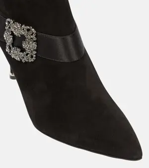 Manolo Blahnik Embellished Suede Ankle Boots