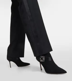 Manolo Blahnik Embellished Suede Ankle Boots
