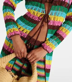 Anna Kosturova Striped Crochet Cotton Beach Cover-up