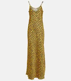 Rabanne Chain-detail Leopard-print Satin Slip Dress - Multicoloured