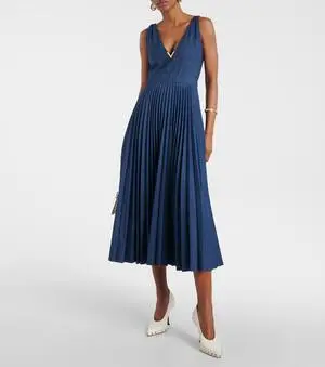 Valentino Garavani V-gold Plissé Chambray Maxi Dress