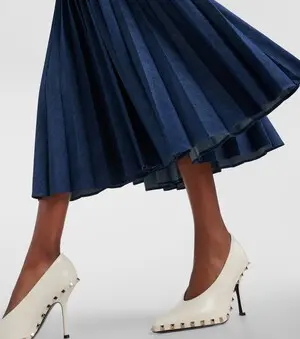 Valentino Garavani V-gold Plissé Chambray Maxi Dress