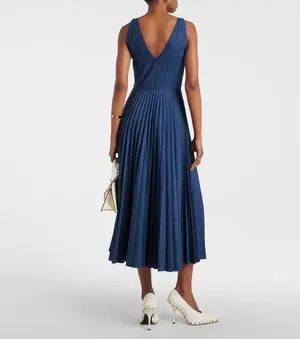Valentino Garavani V-gold Plissé Chambray Maxi Dress