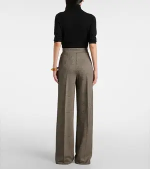 Max Mara Houndstooth Wool-blend Straight Trousers - Grey