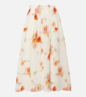 Vince Floral Gathered Midi Skirt