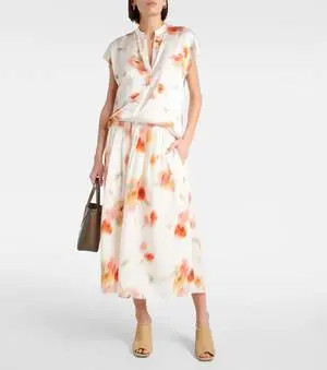 Vince Floral Gathered Midi Skirt