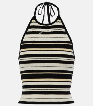 GANNI Logo Ribbed-knit Halterneck Top