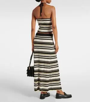 GANNI Logo Ribbed-knit Halterneck Top