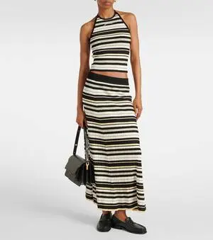 GANNI Logo Ribbed-knit Halterneck Top