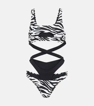 REINA OLGA Theresa Animal Print Swimsuit - Black
