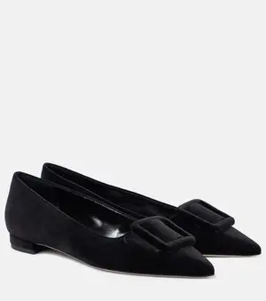 Manolo Blahnik Maysale Flat Ballet Pumps In Velvet