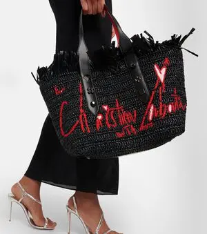 CHRISTIAN LOUBOUTIN Frangibus Medium Embroidered Raffia Tote Bag