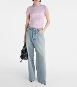 Balenciaga Cropped Cotton Jersey T-shirt