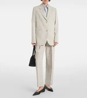 TOTEME Pleated Tailored Straight Leg Trousers In Oat Melange