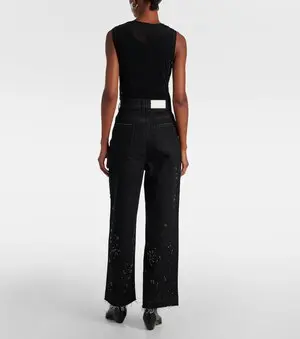 XU ZHI Embellished Distressed Wide-leg Jeans