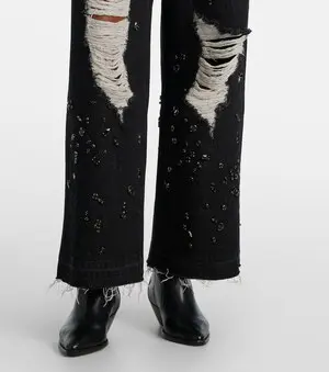 XU ZHI Embellished Distressed Wide-leg Jeans