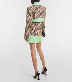 AREA Cropped Wool And Cotton Jacket With Faux Fur Trim