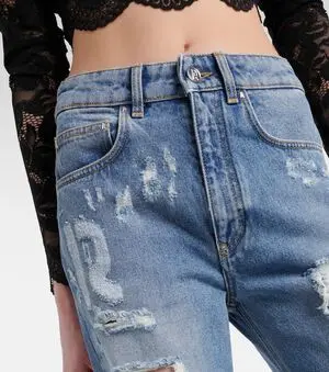 Rabanne Distressed High-rise Wide-leg Jeans