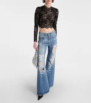 Rabanne Distressed High-rise Wide-leg Jeans
