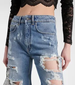 Rabanne Distressed High-rise Wide-leg Jeans