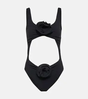 Magda Butrym Floral Appliqué Cut Out Swimsuit - Black