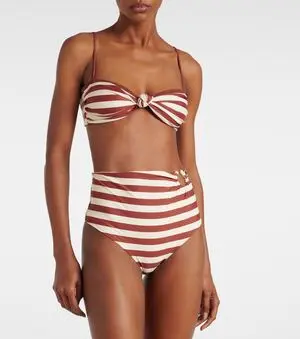 Johanna Ortiz Striped High-rise Bikini Bottoms - Multicoloured