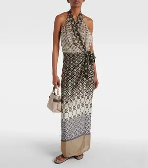 Brunello Cucinelli Printed Silk Halterneck Maxi Dress