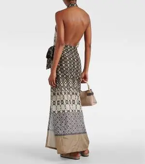 Brunello Cucinelli Printed Silk Halterneck Maxi Dress