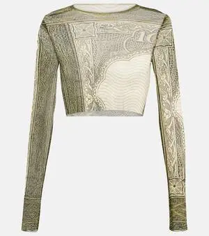 JEAN PAUL GAULTIER Cartouche Printed Mesh Crop Top