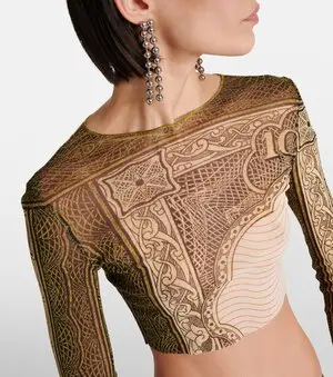 JEAN PAUL GAULTIER Cartouche Printed Mesh Crop Top