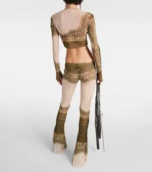 JEAN PAUL GAULTIER Cartouche Printed Mesh Crop Top