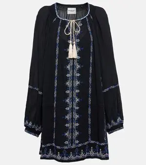MARANT ETOILE Embroidered Cotton Voile Minidress - Black