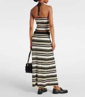 GANNI Ribbed-knit Striped Midi Skirt